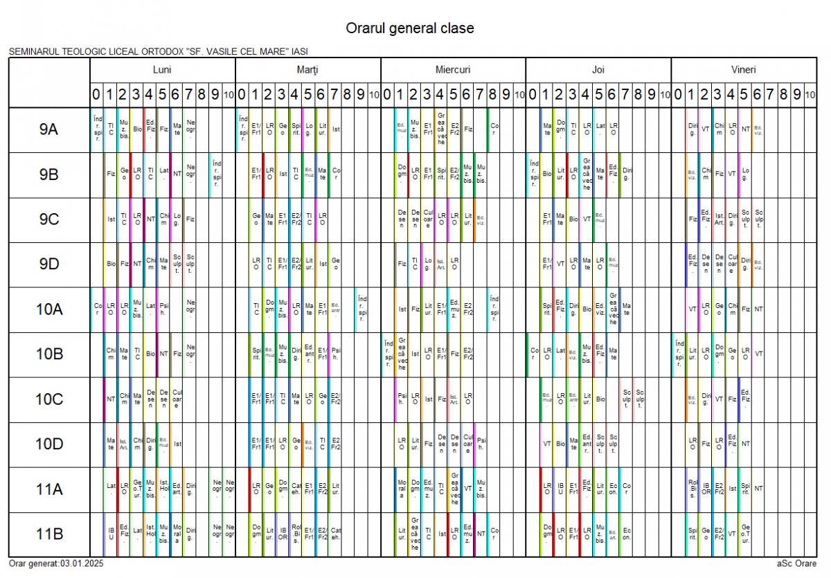 Orar 2024 - 2025 (valabil începând cu data de 08.01.2025) | Seminarul ...